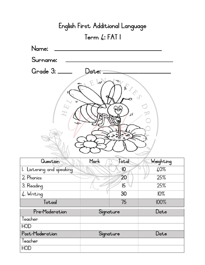 Grade 3 English First Additional Baseline Assessment Term 1 2025 ...