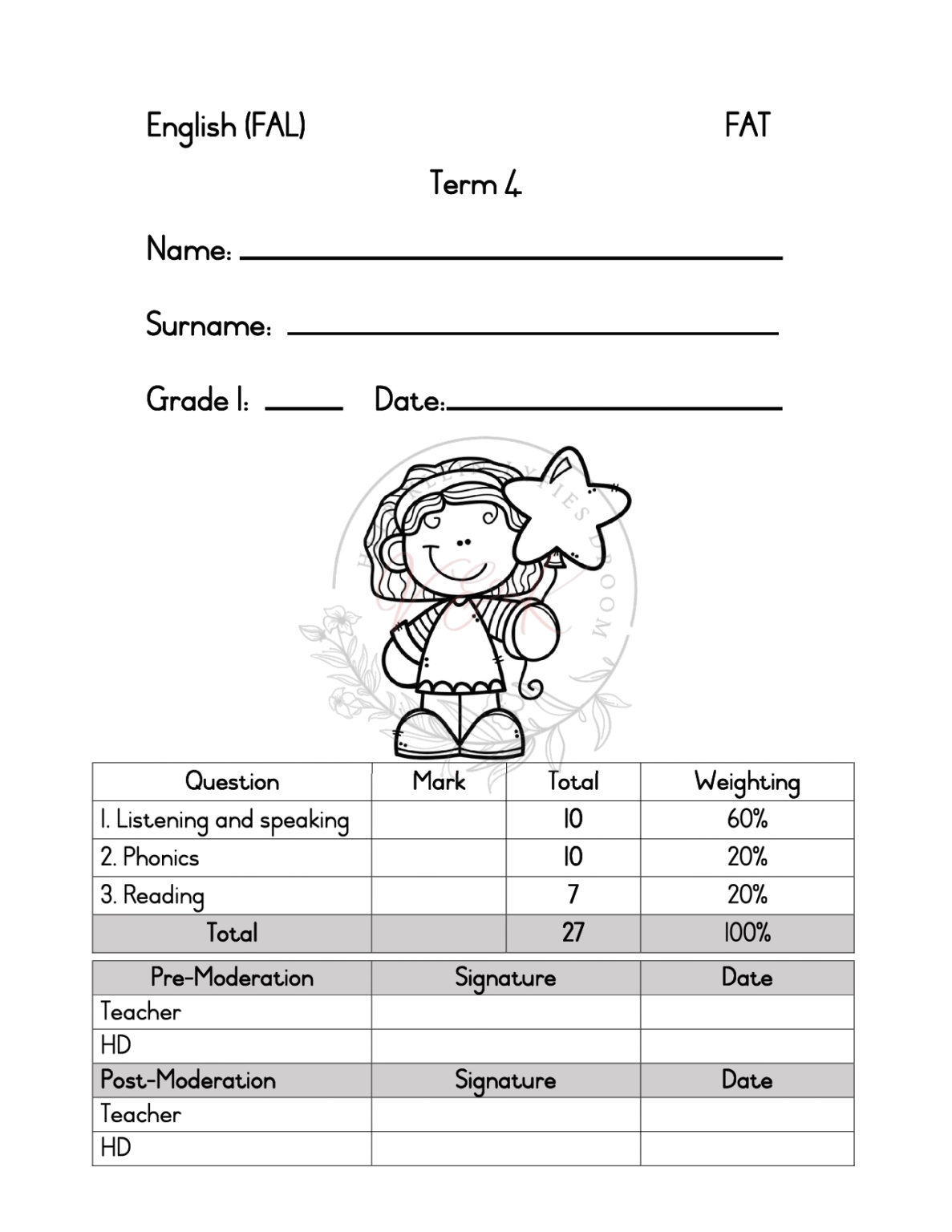 Grade 1 English First Additional Language Formal Assessment Task Term 4 ...