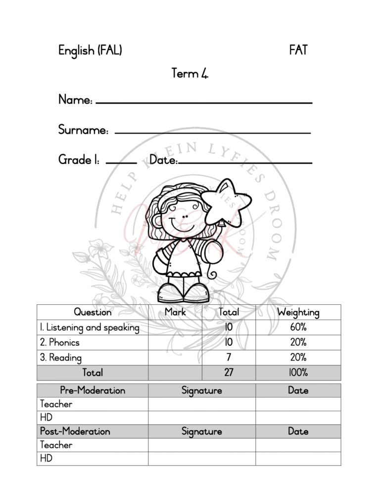 Grade 1 English First Additional Language Formal Assessment Task Term 4 ...