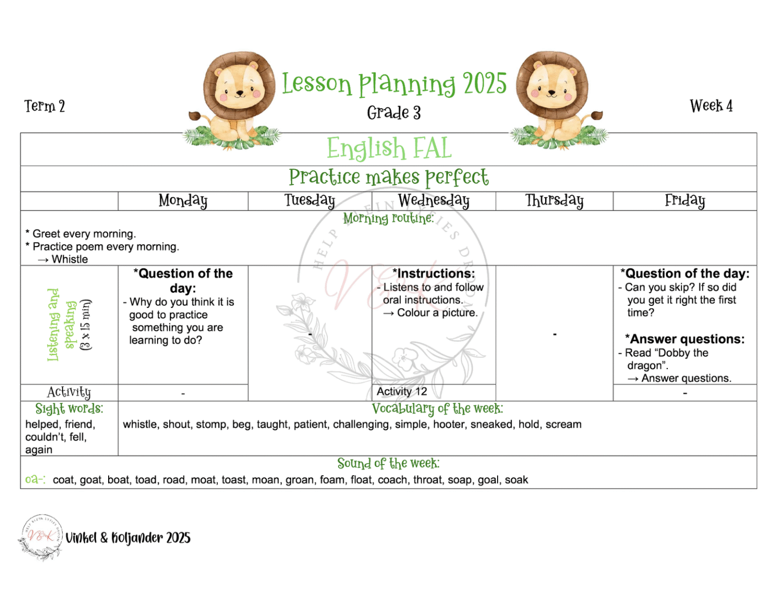 Grade 3 English First Additional Language Lesson Plan Package – Term 2 ...