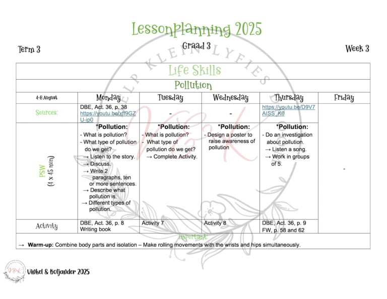 Grade 3 Life Skills Lesson Planning Package- Term 3 2025 - Vinkel ...