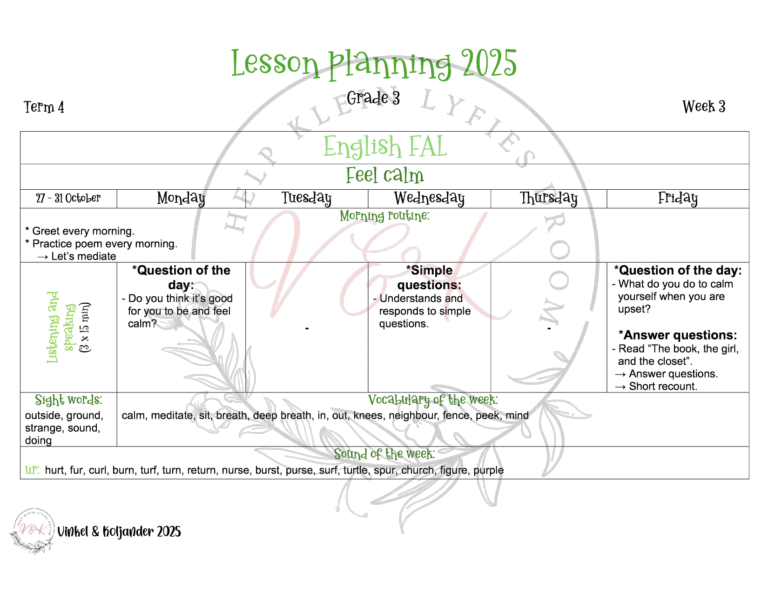 Grade 3 English First Additional Language Lesson Planning Package ...