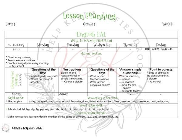 Graad 1 Englisg First Additional Language Lesson Planning – Term 1 2026 ...