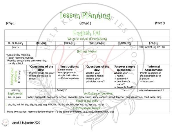 Grade 1 English First Additional Language Lesson Planning Package ...